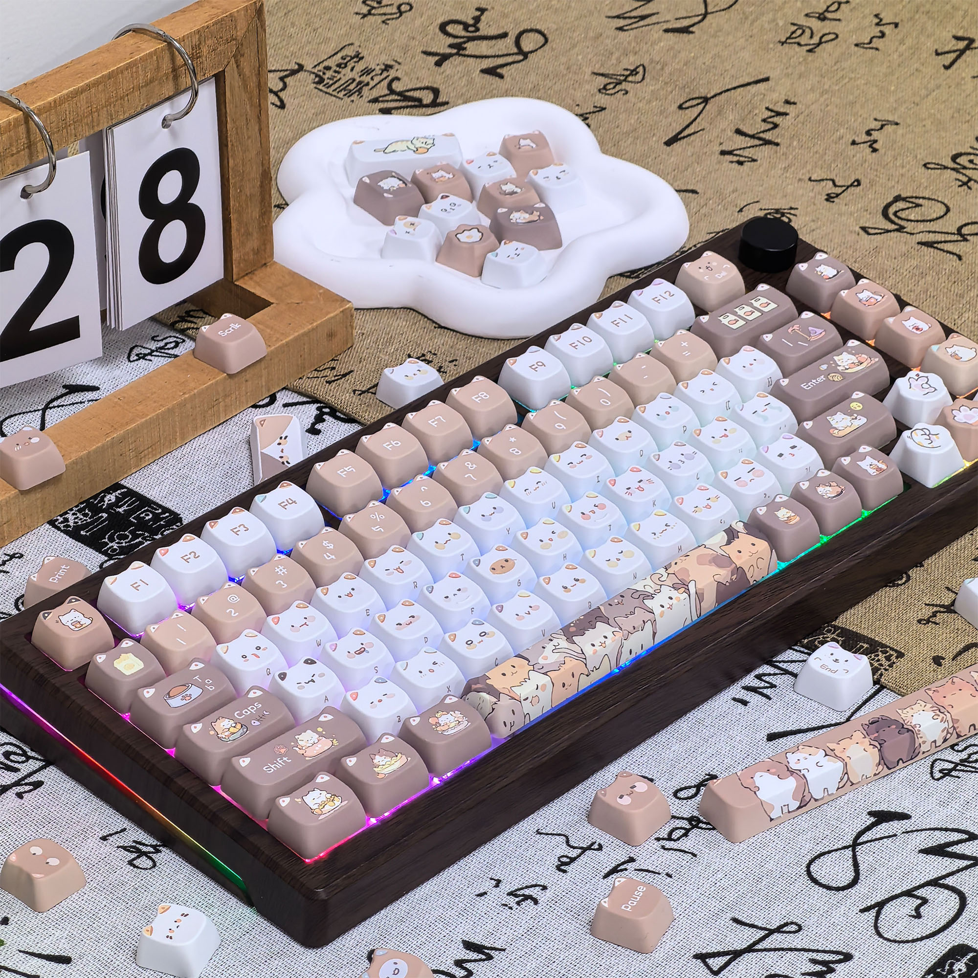 Cute Meow Keycaps Cat Head MAO Profile PBT Square Key Cap Thermal ...