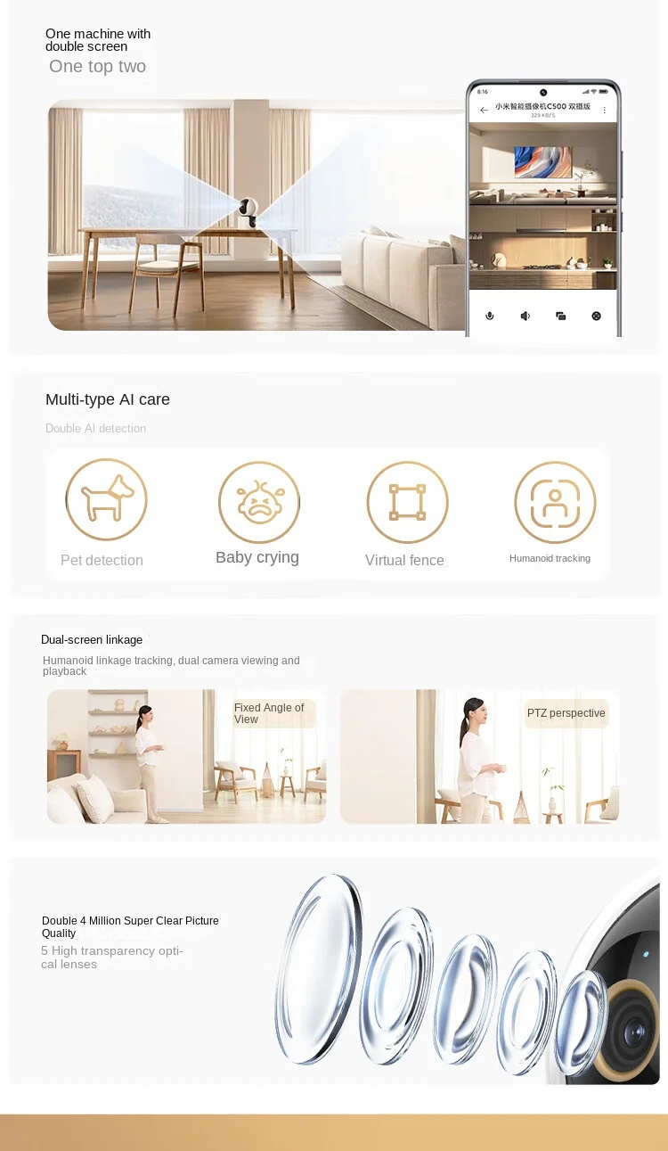 Xiaomi Smart Camera C500 Dual Lens Edition WiFi 6 CCTV 4 Million Pixels ...