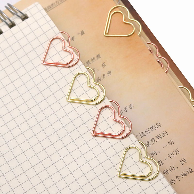 50pcs/bag Kawaii Love Heart Paper Clips Metal Hollow Binder Clips ...