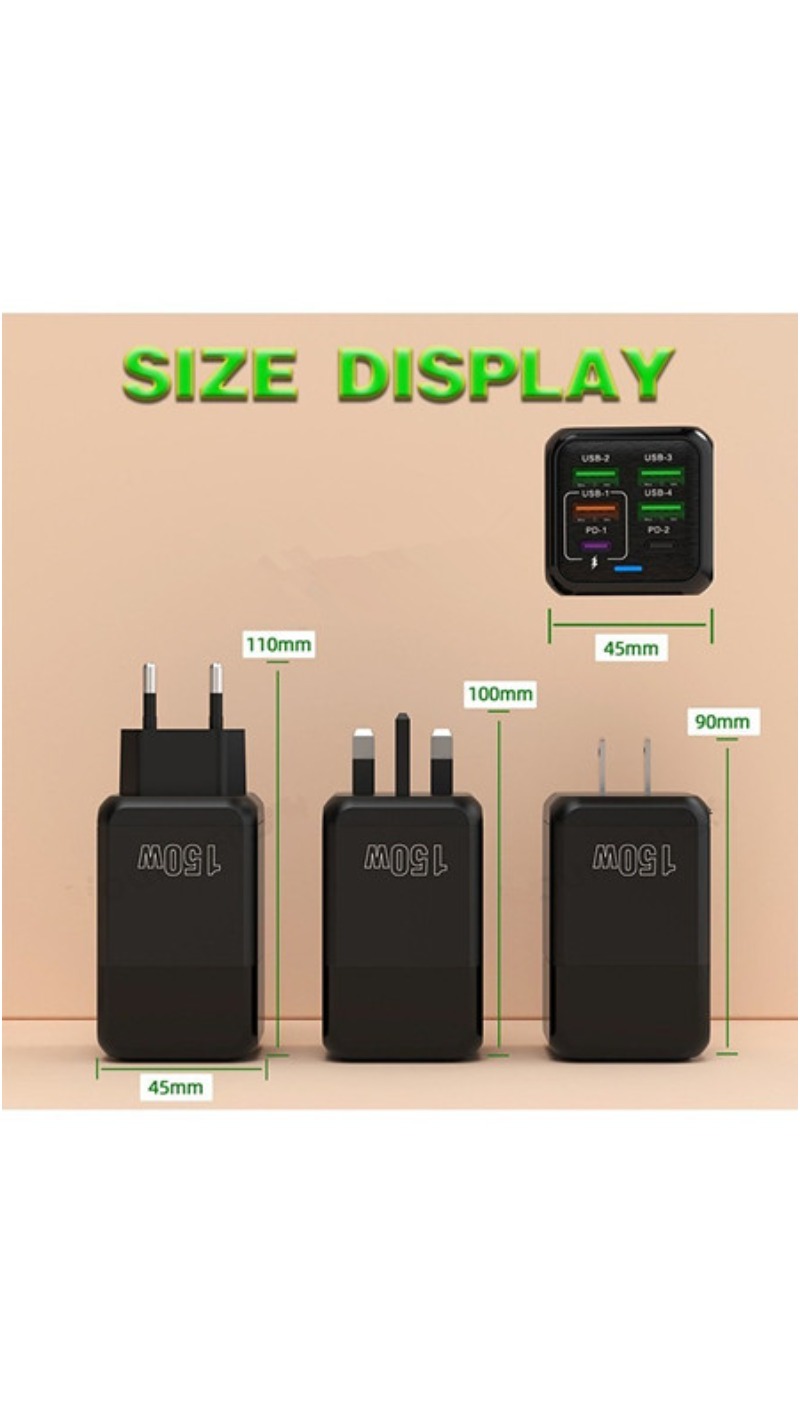 150W 6 Ports 3U+3C Fast Charging Charger Type C High Speed Charge ...