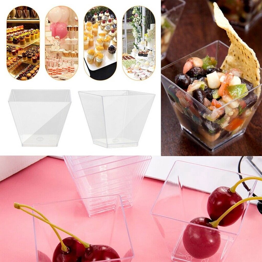 50PCS 110ML Transparent Dessert Cu Hard Plastic Trapezoid Square ...