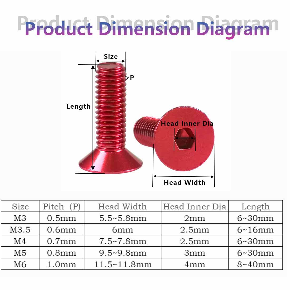 M5 aluminum alloy internal hexagonal countersunk head flat head bolt ...
