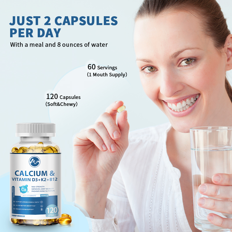 Minch Calcium & Vitamin D3 K2 600mg Vitamin B12 1200mcg Max Strength ...