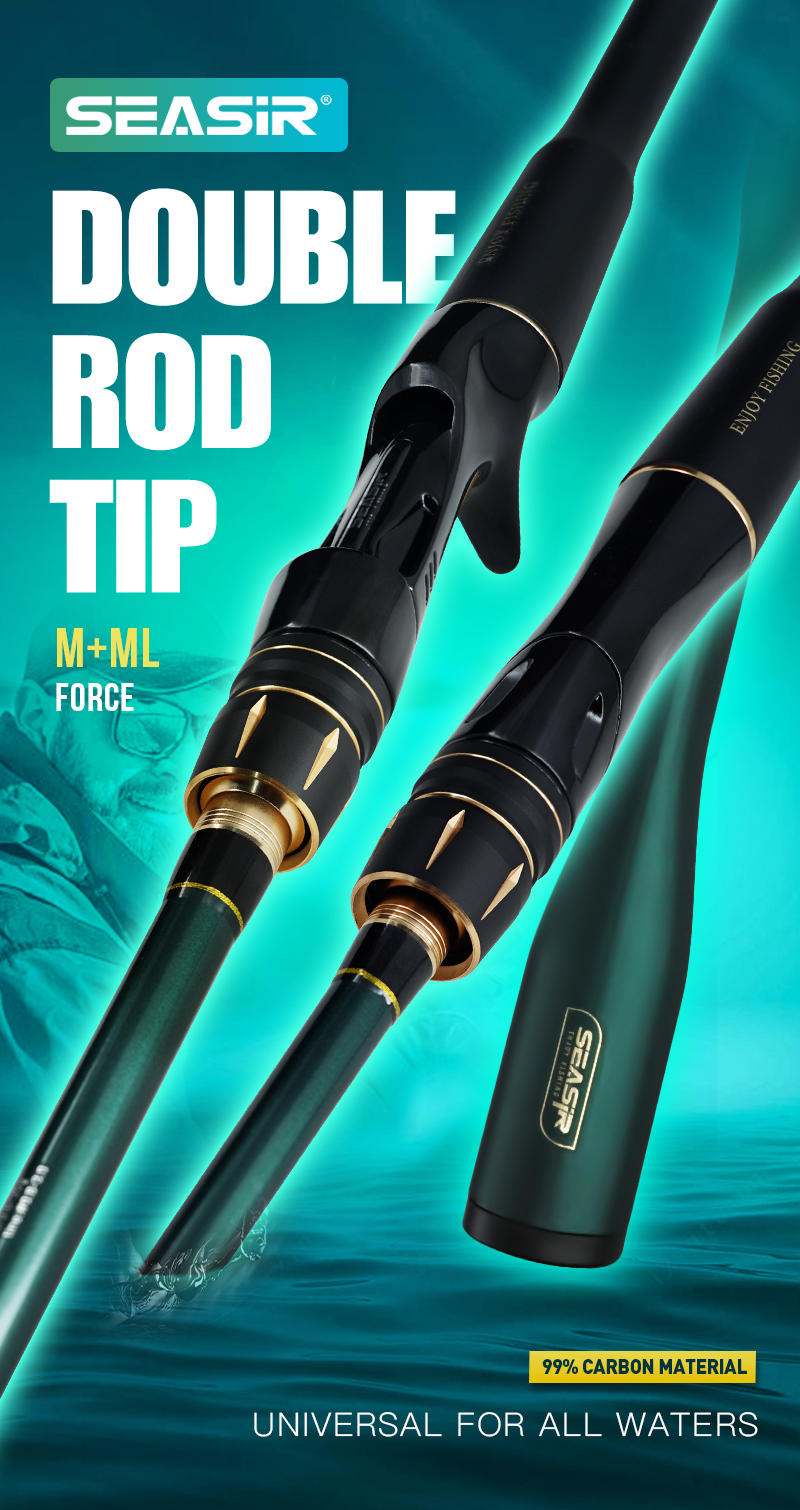 SEASIR Dark Dragon M/ML Two Rod Tips Spinning Baitcasting Fishing Rod Lure Carbon Fiber One ...