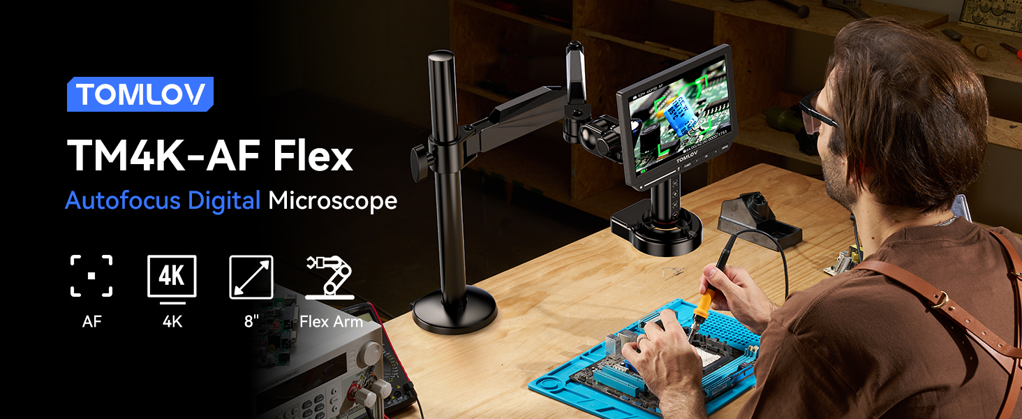 [MY Stock]TOMLOV Autofocus 4K Digital Microscope, 8" TM4K-AF Spin Arm ...