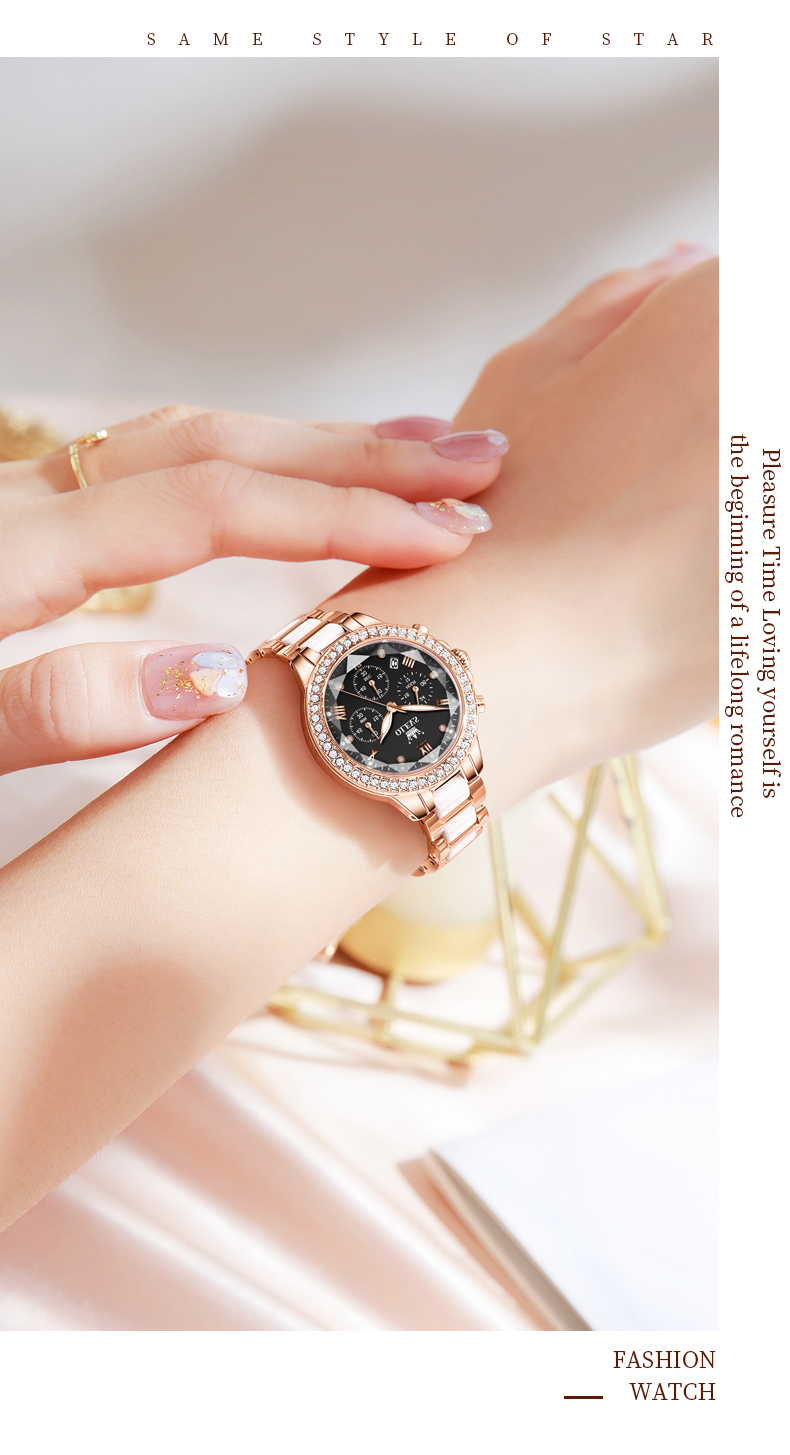 OLEVS Jam Tangan Perempuan Original Waterproof Quartz Ceramic Luminous ...