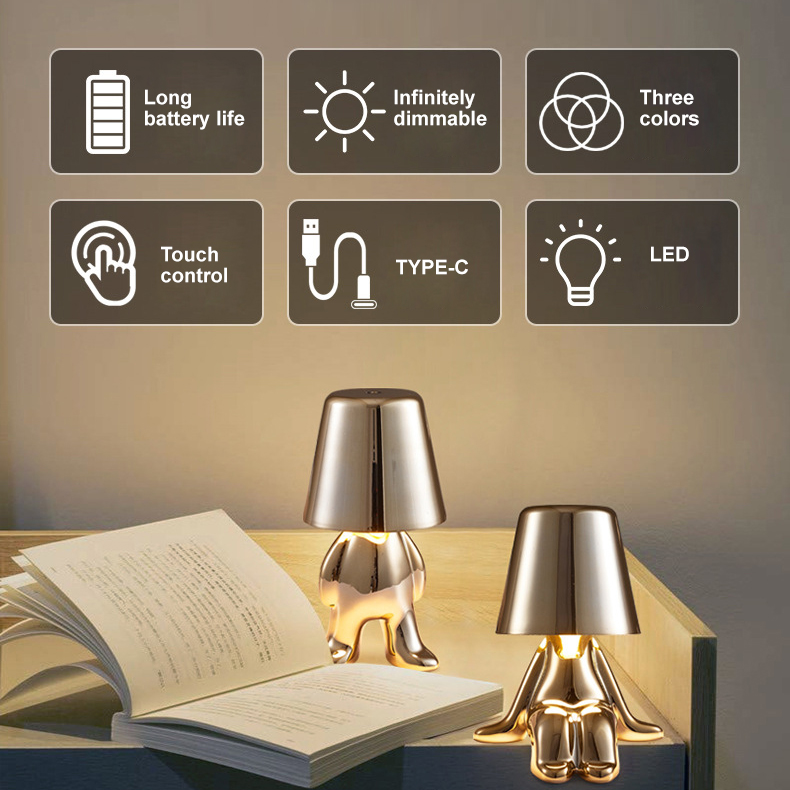 Warmtaste 3-Color Table Lamp Touch Switch Usb Charging Little Golden ...