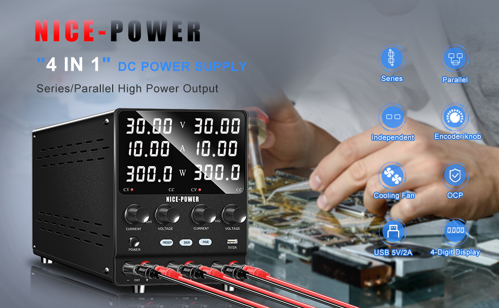 NICE-POWER Dual DC Power Supply Dual-channel Bench Source 30V 10A 12 ...
