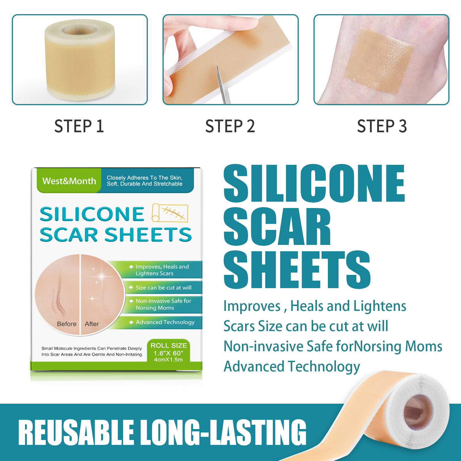 West&Month Silicone Sheets for Scar Repair and Skin Smoothing Lembaran ...