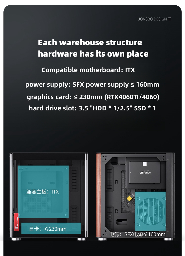 Jonsbo TK-0 ITX Sea View Room Case Glass Side Transparent Small Case SFX Power Gaming Desktop ...