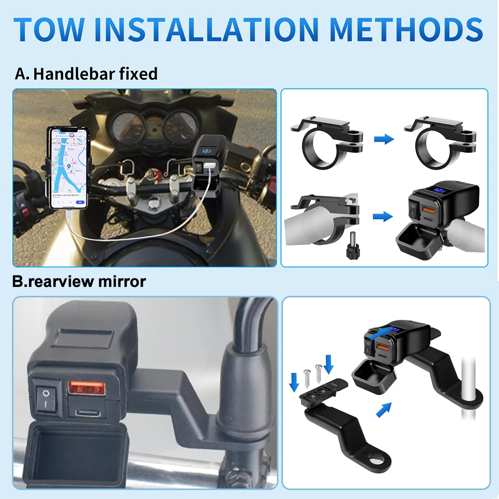PD QC3.0 Motorcycle USB Fast Cellular Charger Waterproof Type C Port ...