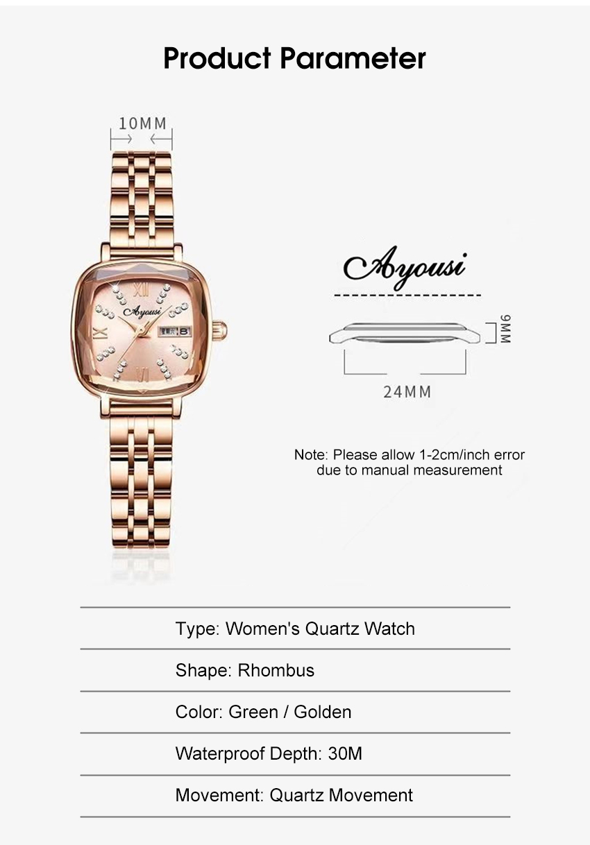 LouisWill Women's Quartz Watch Fashion Square Watch Double Calendar ...