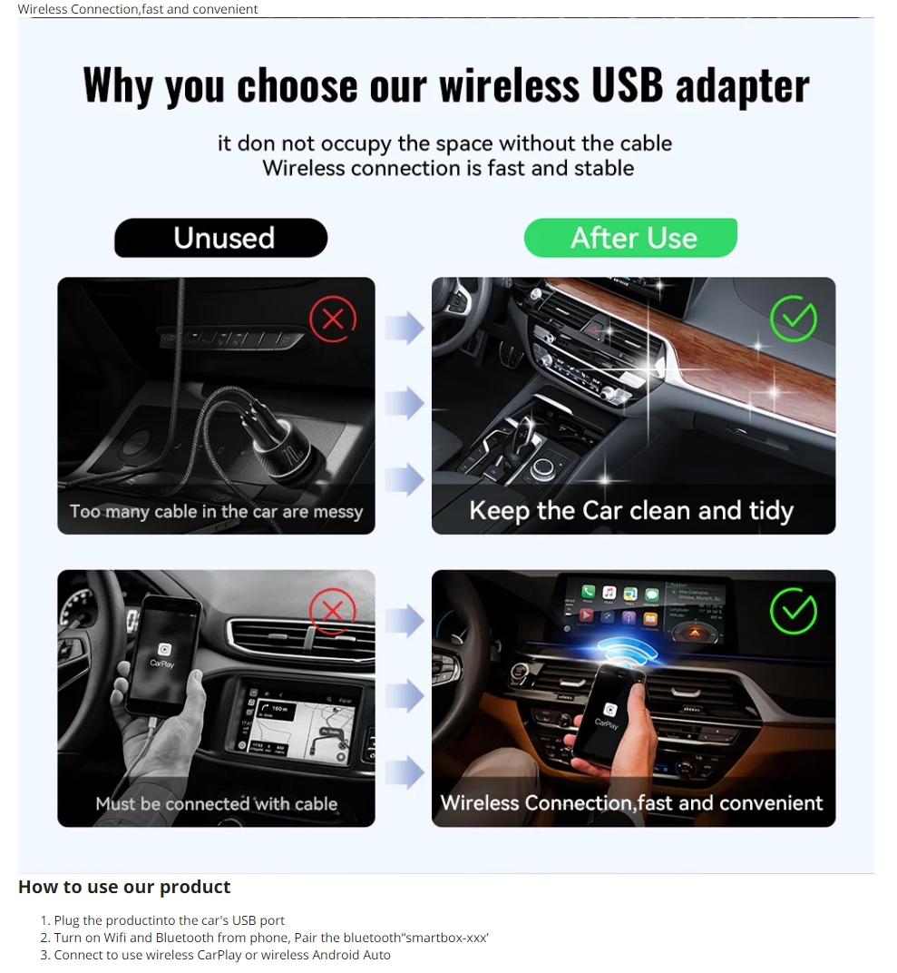 XUDA 2024 New 2in1 Wireless Android Auto Adapter Carplay Wireless 5G ...