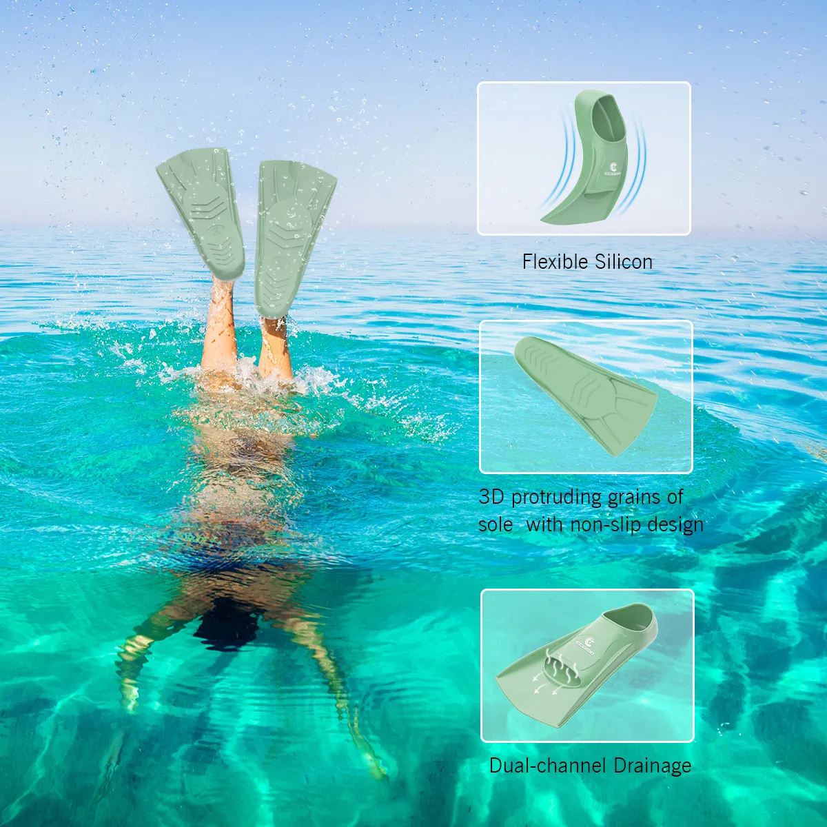 CCZedo Professional Swimming Flippers Short Foot Poof Children's Diving ...