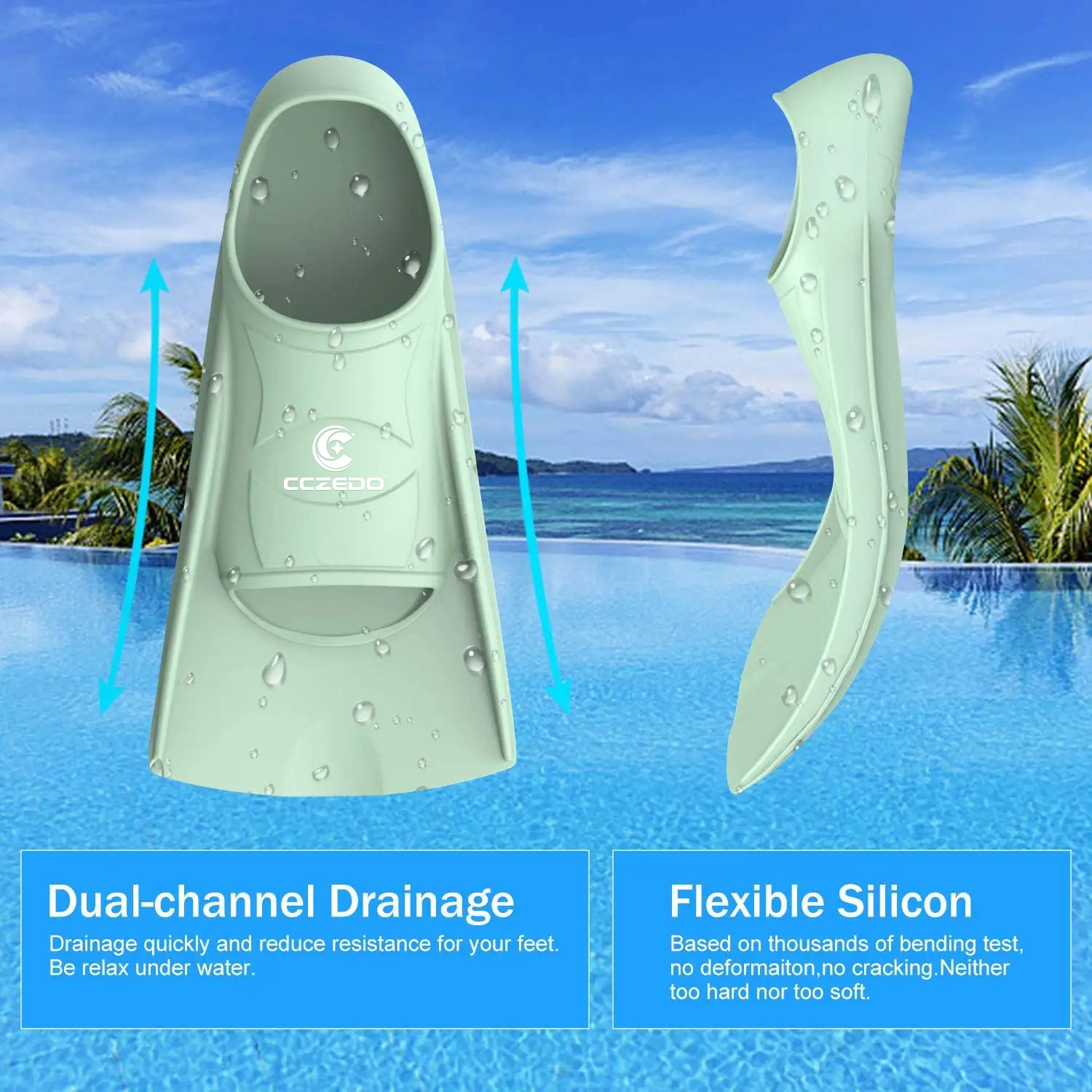CCZedo Professional Swimming Flippers Short Foot Poof Children's Diving ...