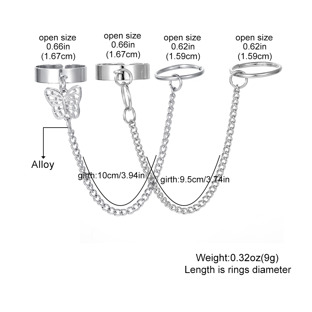 2pcs Trendy Cool Butterfly Metal Ring Chain Conjoined Ring Design Feel ...