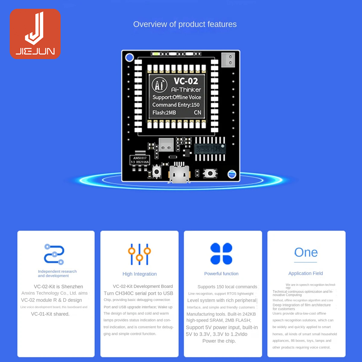 VC-02-Kit AI Intelligent Offline Voice Recognition Control Module ...