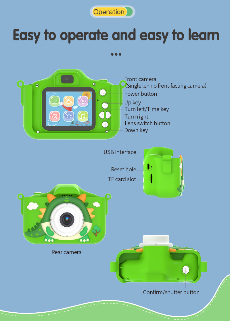 YMX X12S 4800W New HD Dual Camera Cartoon Dinosaur Mini Digital Camera ...