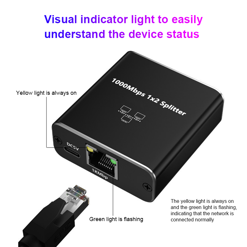 RJ45 Splitter 1 in 2 out Ethernet Adapter 1 to 2 Port Extender 2 Port ...