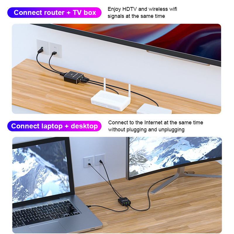 RJ45 Splitter 1 in 2 out Ethernet Adapter 1 to 2 Port Extender 2 Port ...