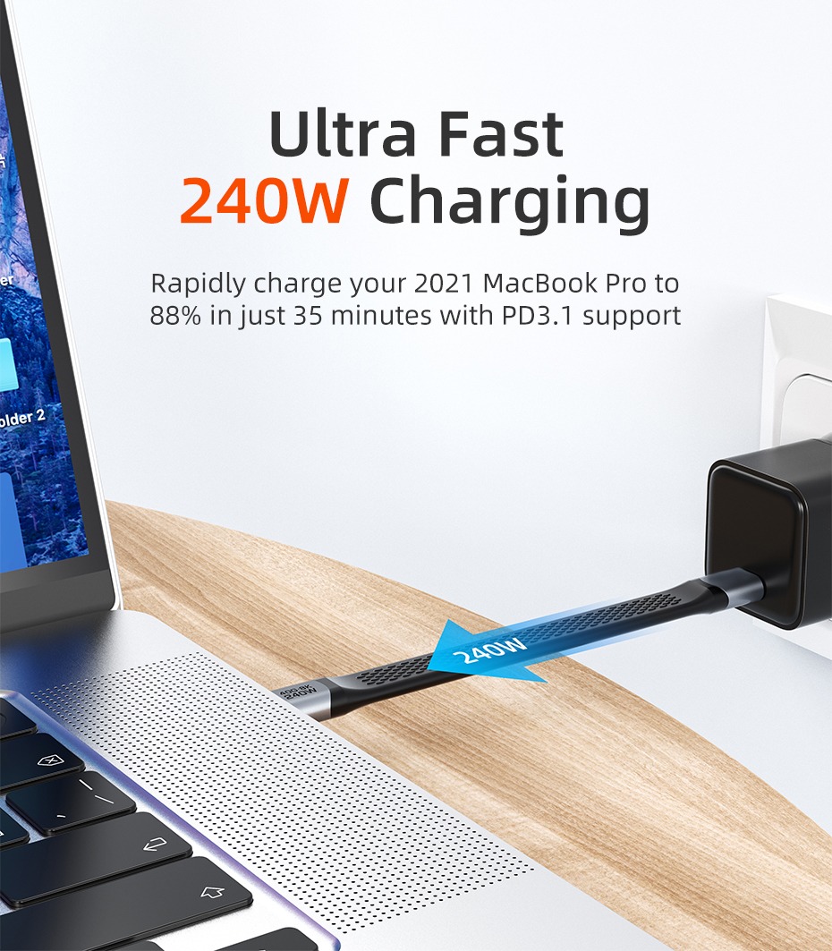 Type-C USB4.0 240W Fast Charging Flat Cable 8K 4K Video Audio Short Cable Compatible Thunderbolt ...