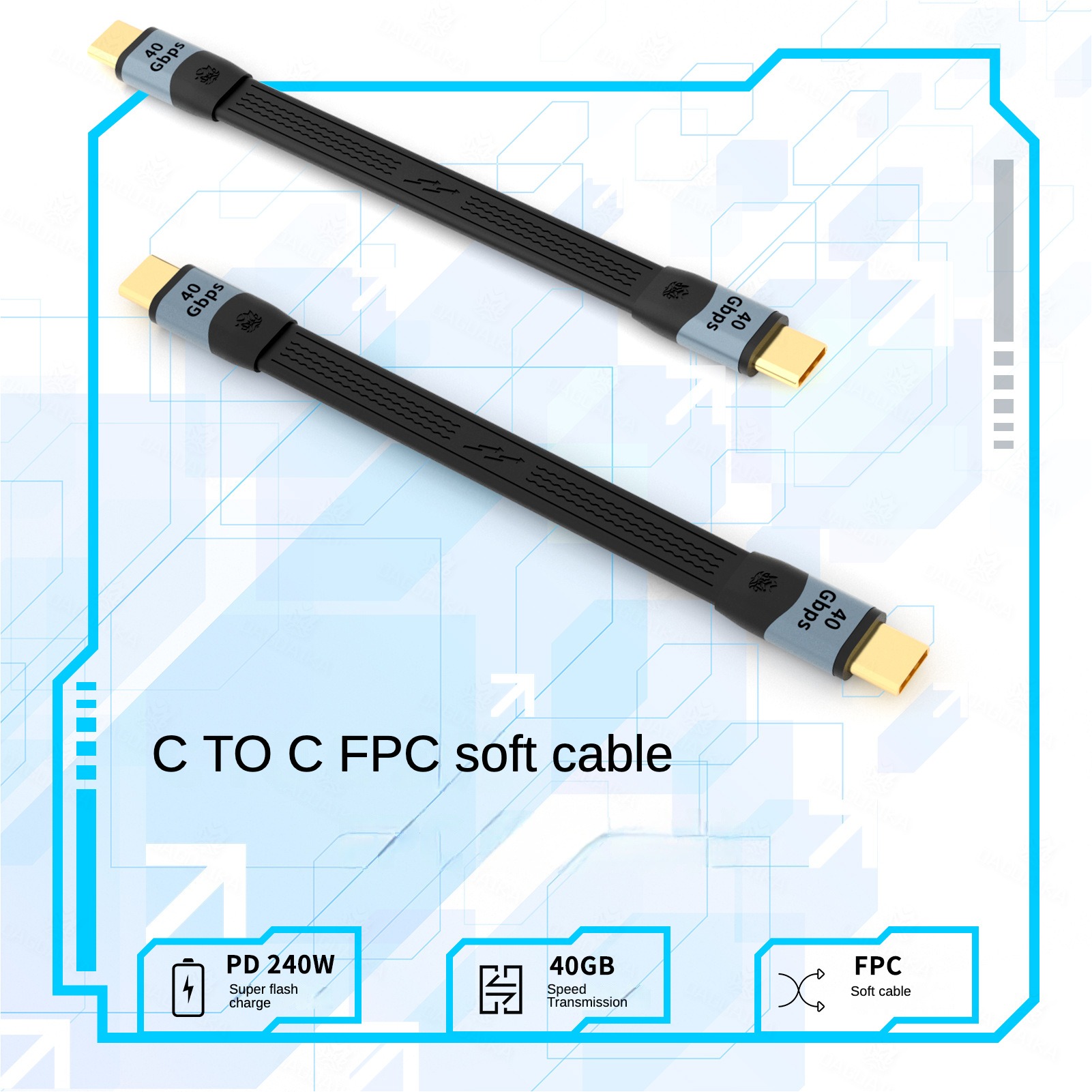 Type-C USB4.0 240W Fast Charging Flat Cable 8K 4K Video Audio Short Cable Compatible Thunderbolt ...