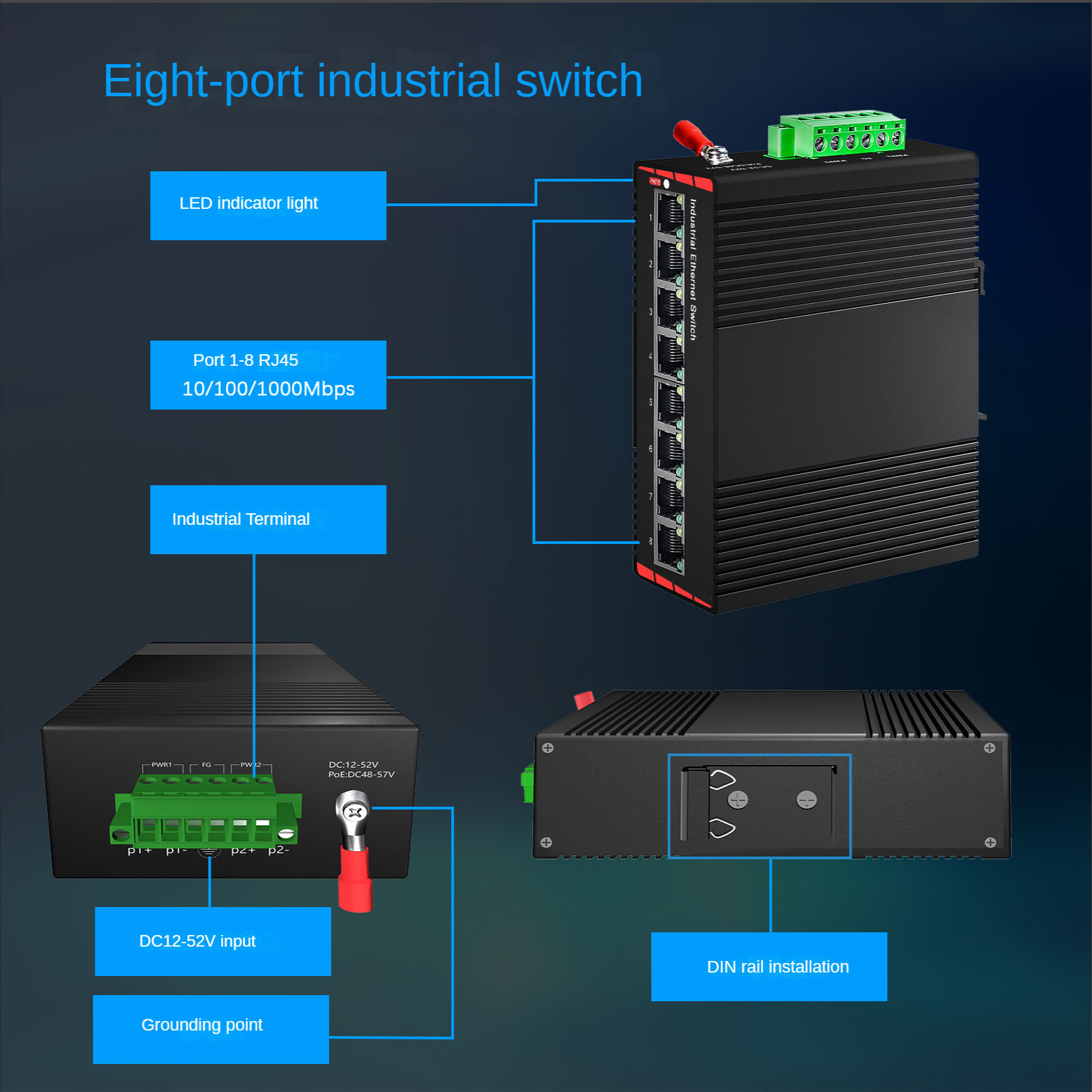 Gigabit Industrial Grade Ethernet Switch Unmanaged DIN Rail Type Switch ...