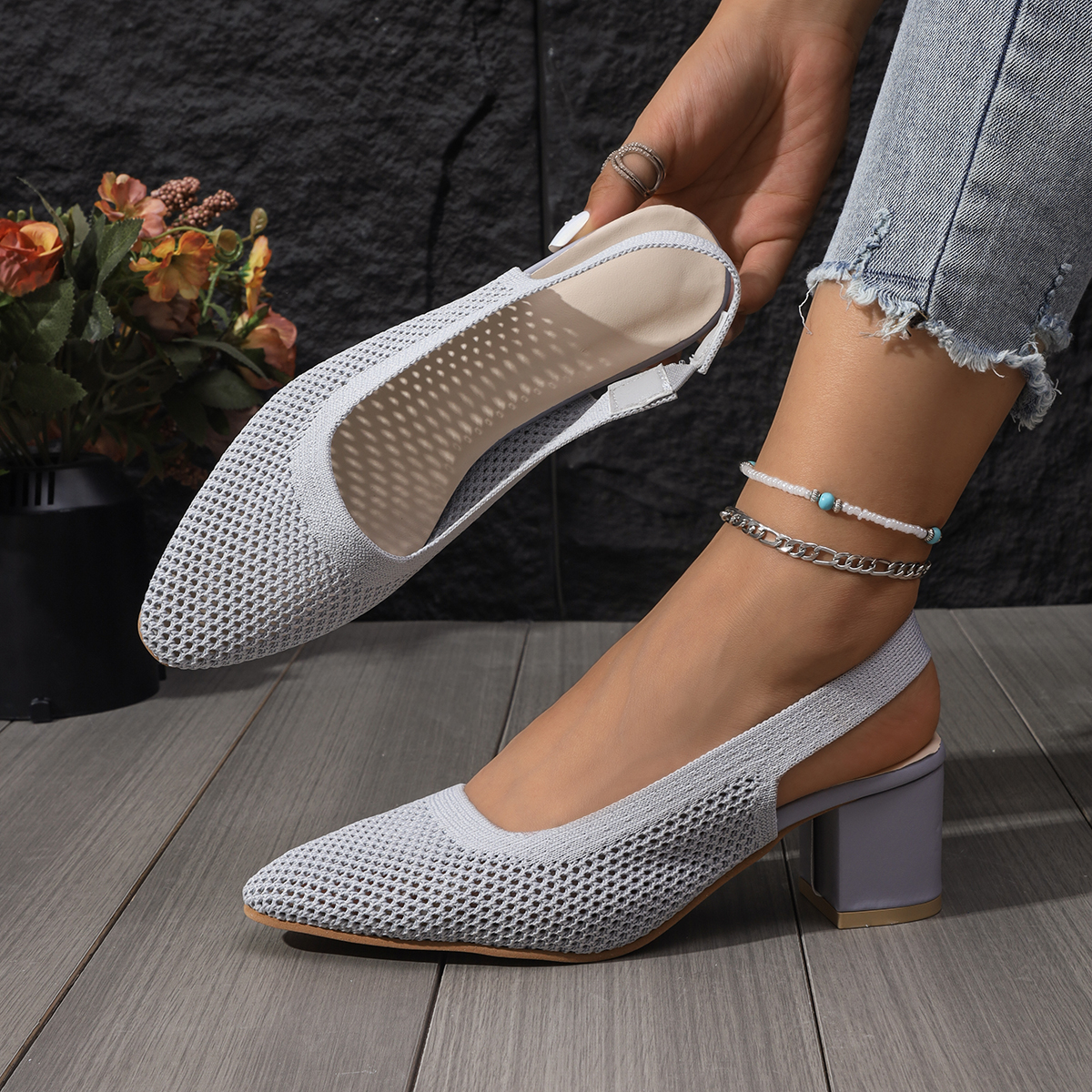 Pointed Toe Block Heels 5cm Office Shoes Kasut Wanita | Shopee Malaysia
