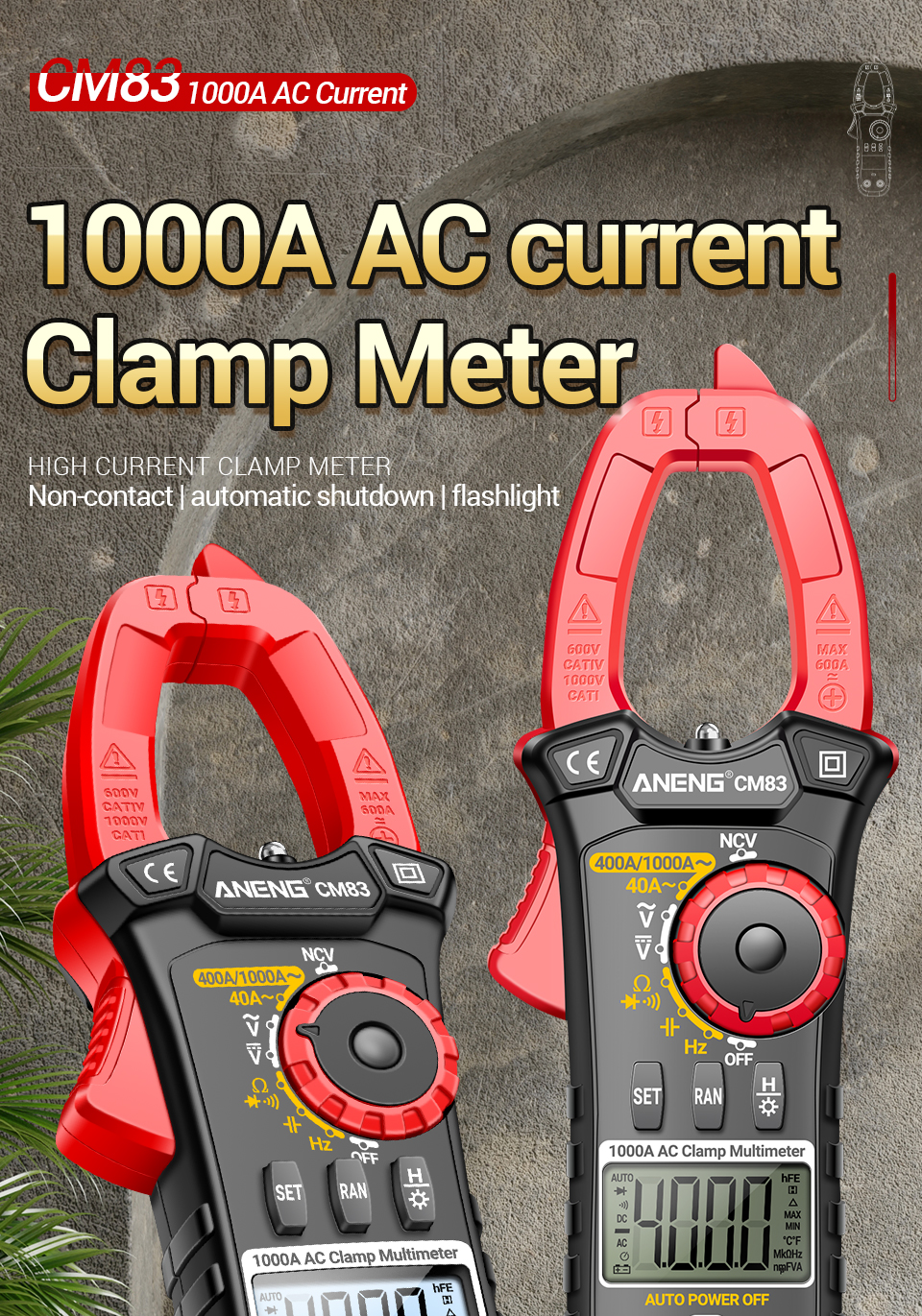 ANENG CM83 Digital Clamp Meter 1000A AC Current Capacitance 4000 Count ...