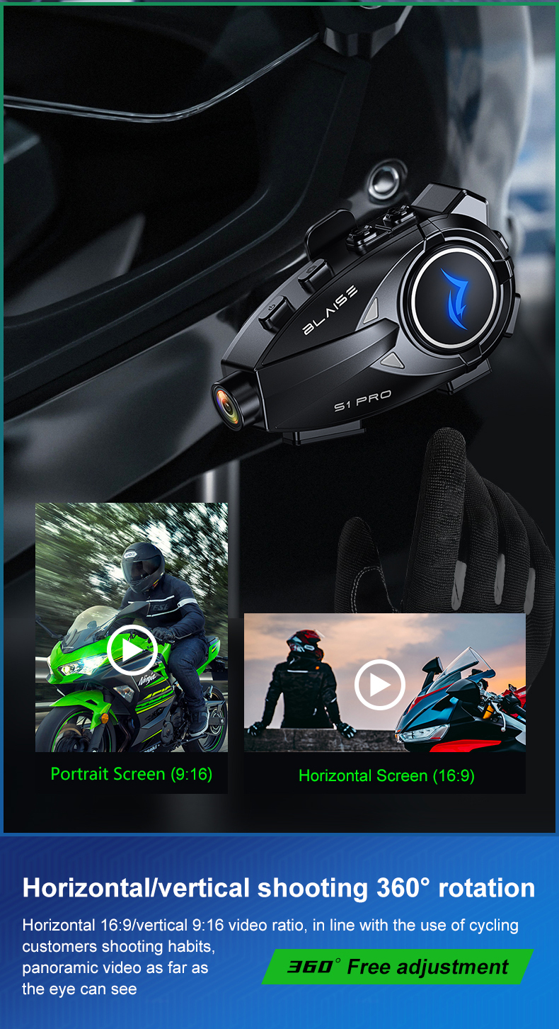 Blaise Intercom Headset S1 PRO Dash Cam for motorcycle Waterproof 360 ...