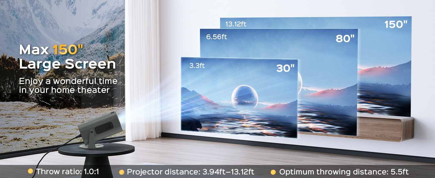 [180° Adjustable Bracket] Salange P330 Smart Mini 4K Projector, with ...