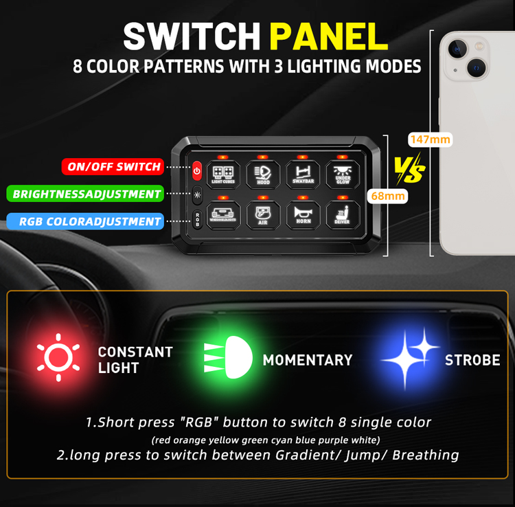 JIUGUANG Wireless RGB 8 Gang Switch Panel Led Light On Off Touch Switch ...