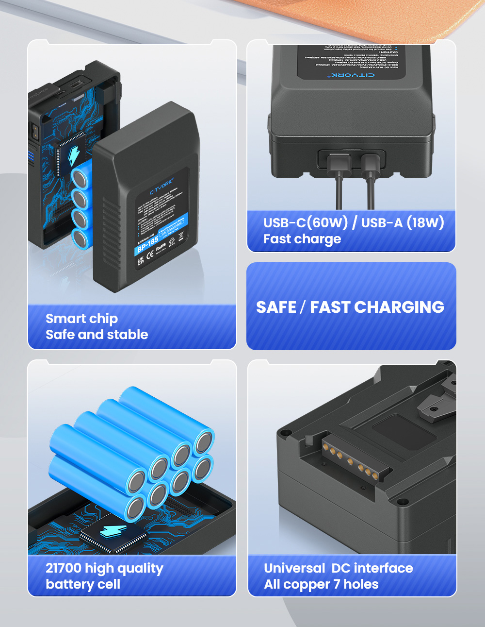Cityork V Mount V-Lock 12500mAh 185Wh Rechargeable Battery With USB 14 ...