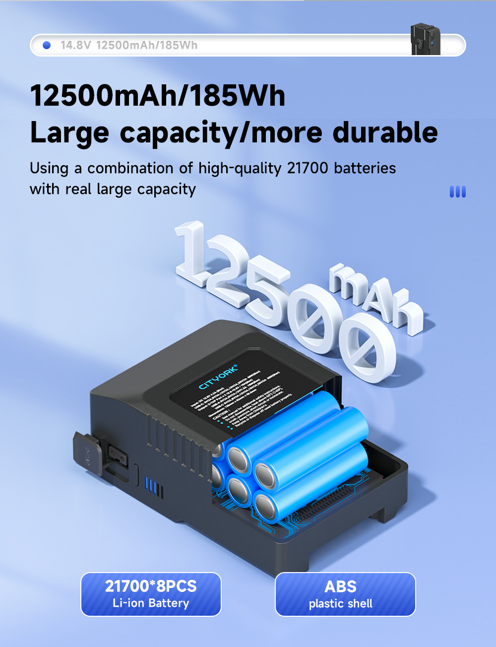 Cityork V Mount V-Lock 12500mAh 185Wh Rechargeable Battery With USB 14 ...