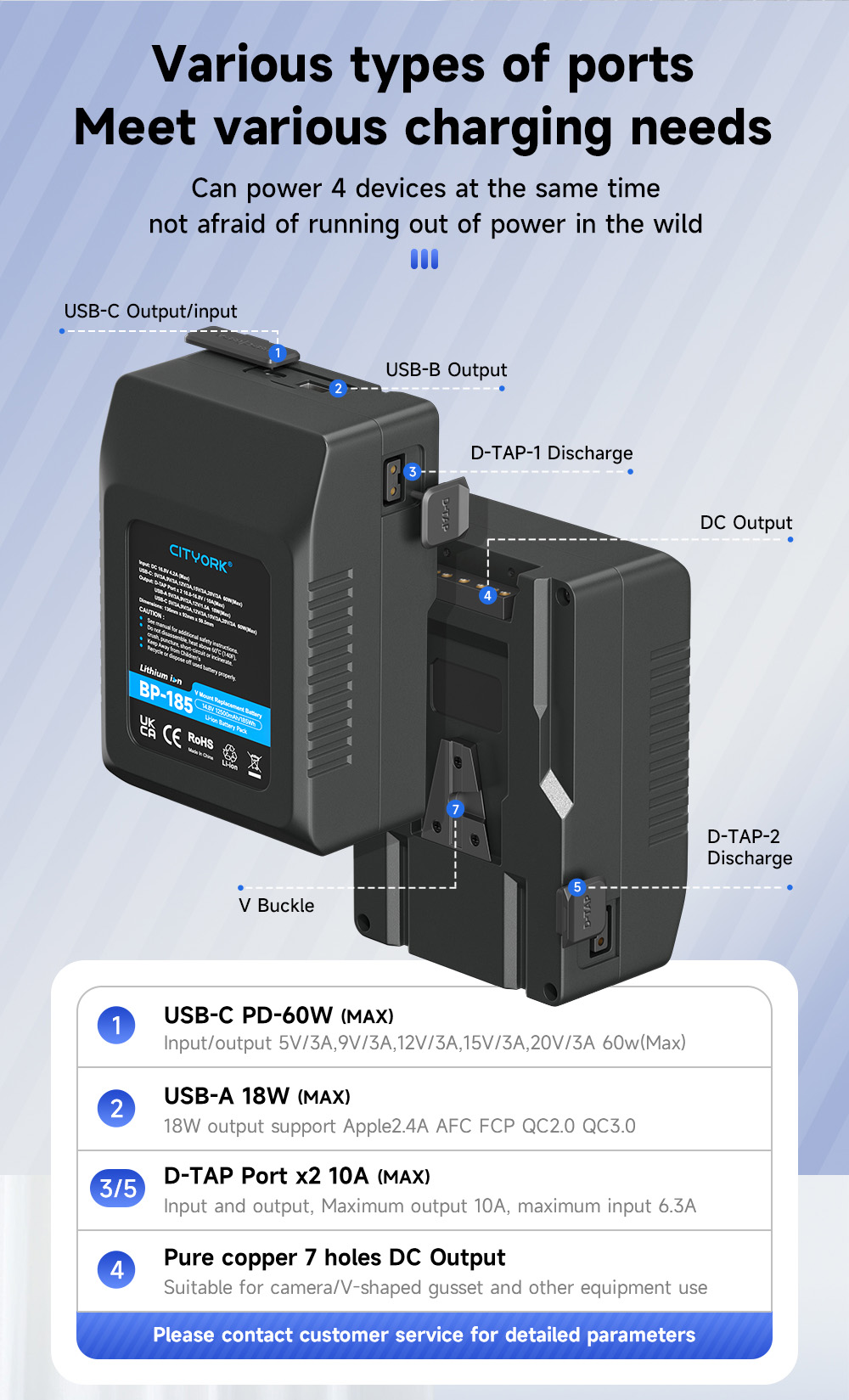 Cityork V Mount V-Lock 12500mAh 185Wh Rechargeable Battery With USB 14 ...