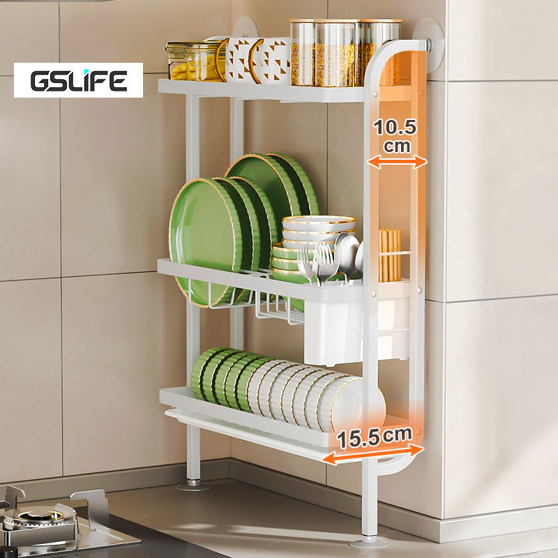 GSlife 3 Tier Against the Wall Mounted Rack Kitchen Dish Rack with Tray ...