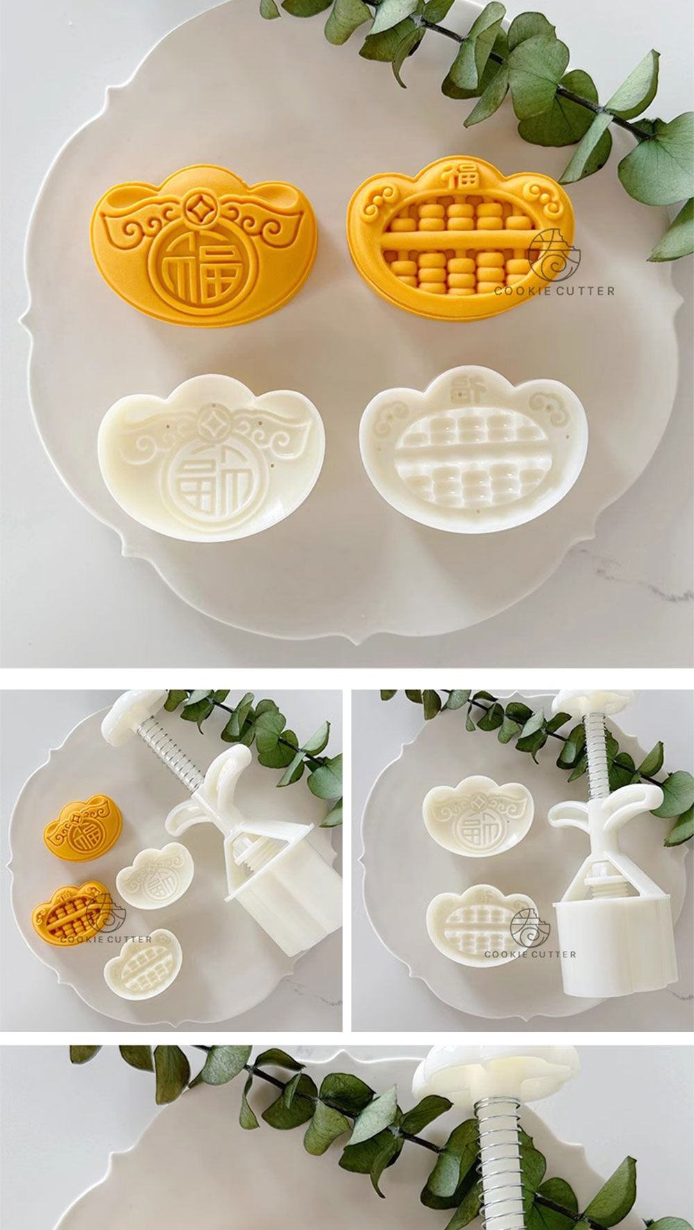 2Pcs/Set 30g 75g Chinese Ingot Shape Moon Cake Press Mold Abacus Cookie ...
