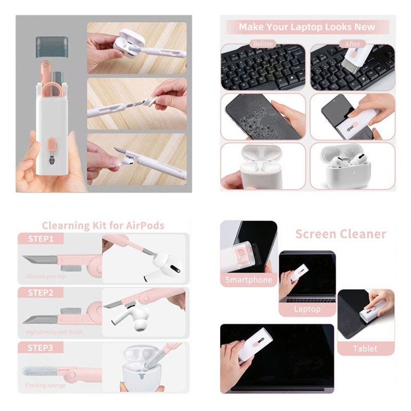 7 in 1 Computer Cleaning Brush Kit with Keycap Puller Earphone Phone ...