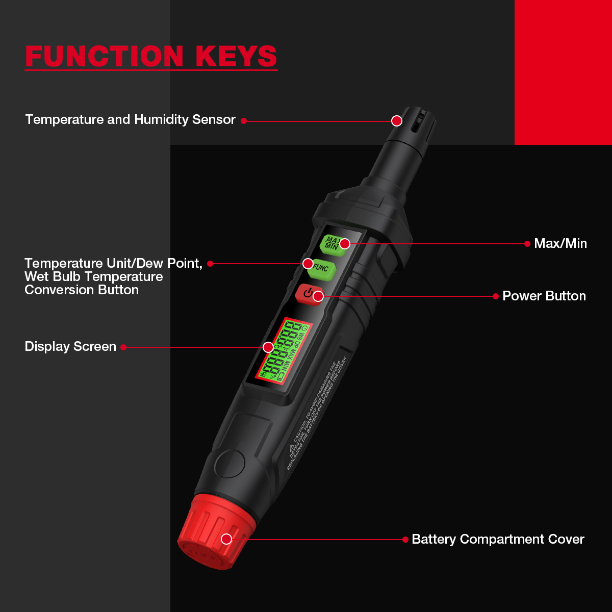 HABOTEST HT62 Temperature & Humidity Meter 4-in-1 Digital Moisture ...