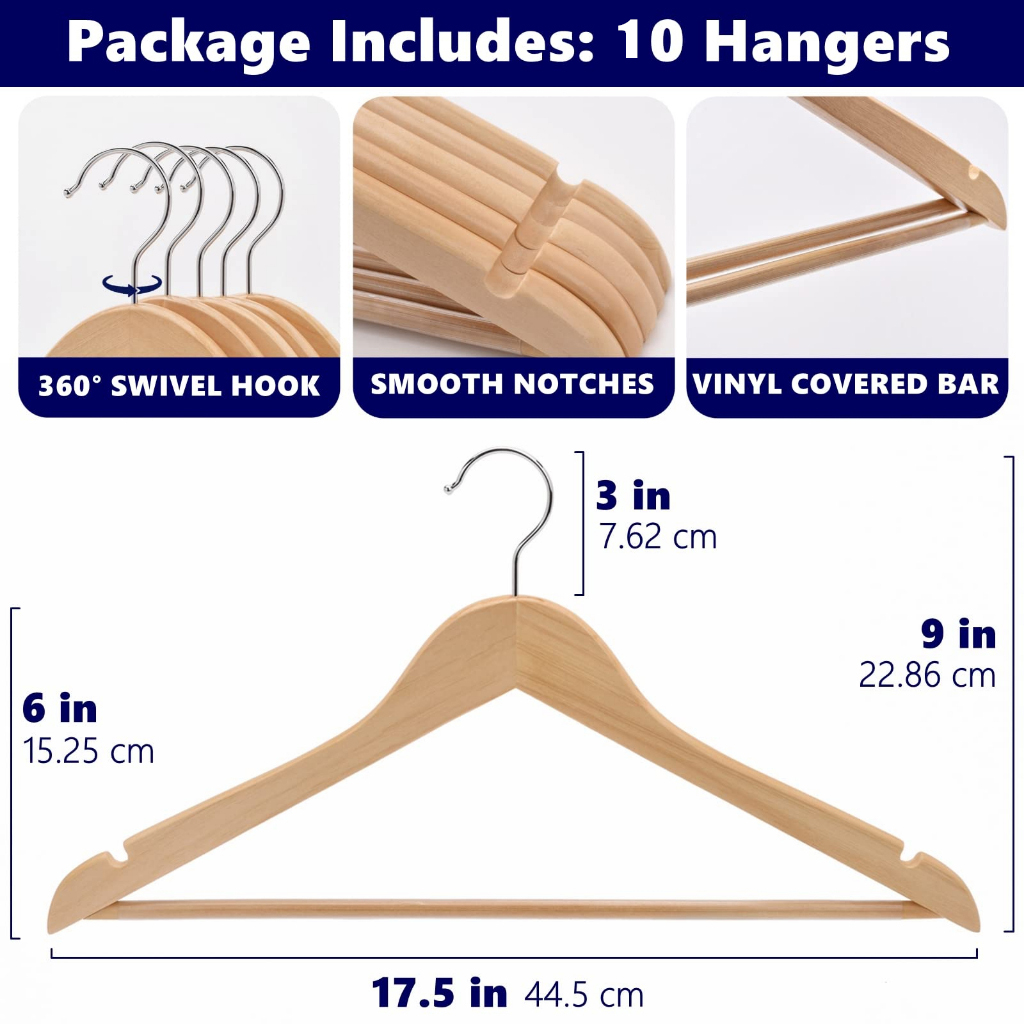 【Msia Ready Stock】High quality wooden hanger clothes hanger wood solid ...