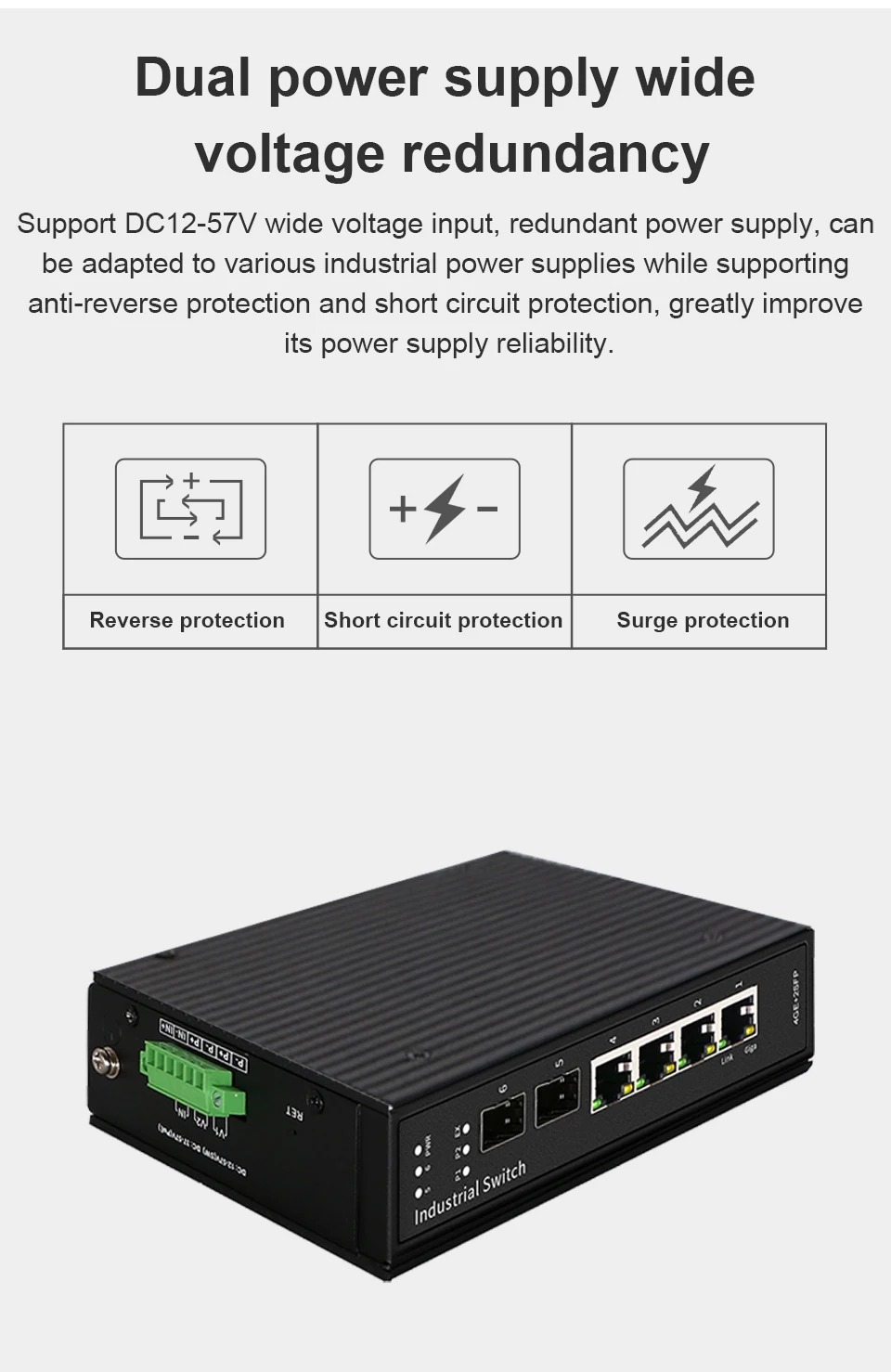 ONTi Gigabit 4 port Ruggedized Switch, 2/4*1000M RJ45 ports + 2*2.5G ...