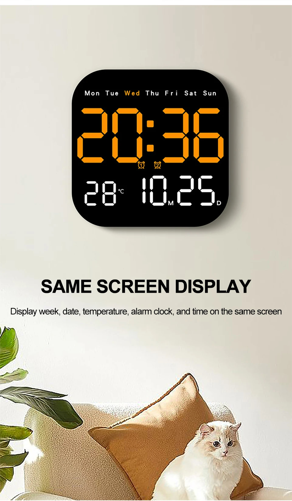Large Display Digital Wall Clock With Remote Control LED Clock For For ...