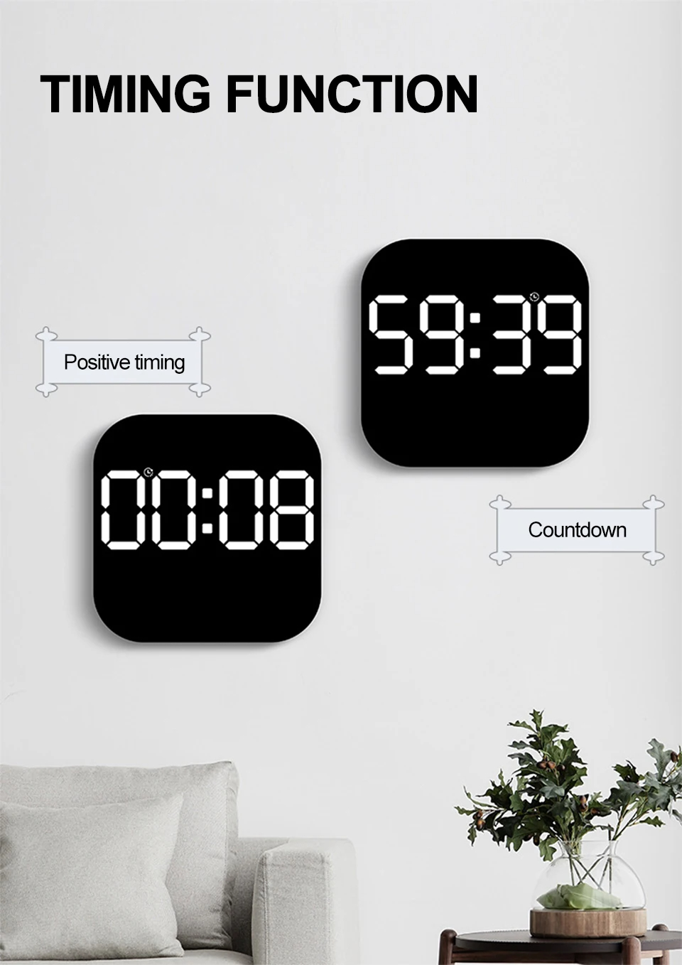 Large Display Digital Wall Clock With Remote Control LED Clock For For ...
