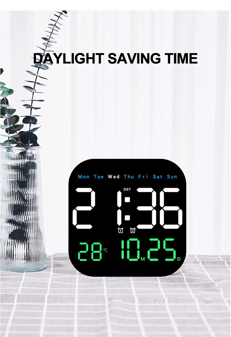 Large Display Digital Wall Clock With Remote Control LED Clock For For ...