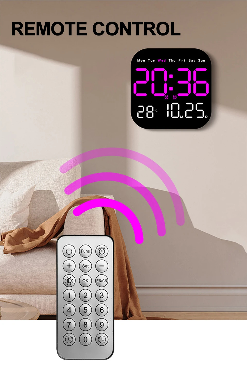LED Digital Wall Clock Large Screen Time Temperature Date Week Display ...