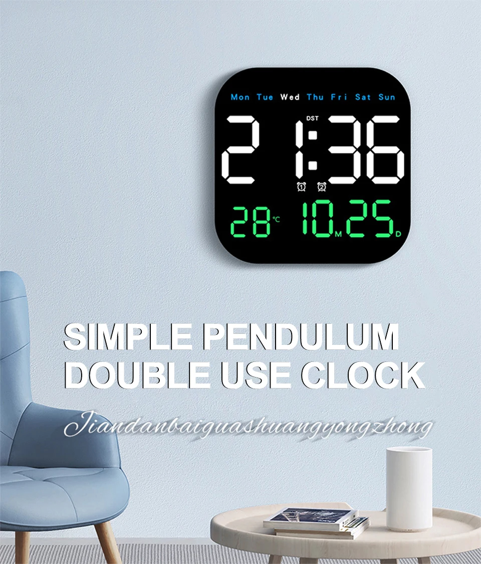 Large Display Digital Wall Clock With Remote Control LED Clock For For ...