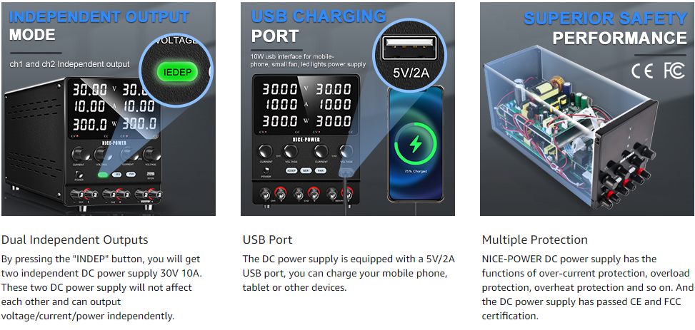 NICE-POWER Output Modes Lab Power Supply Dual-channel 220V Voltage ...