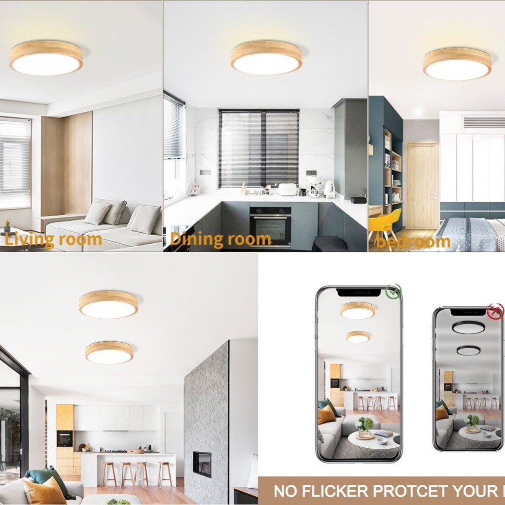 23/30/40/50cm Solid Wooden LED Ceiling Light Nordic Remote Control ...