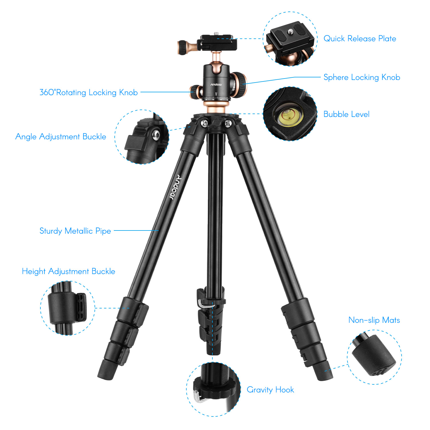 [Local delivery] Andoer Q160SA Camera Tripod Complete Tripods with ...
