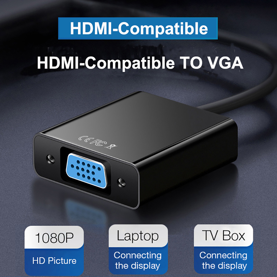 1080P HDMI to VGA Converter with Audio Power Supply HD Cable Adapter ...